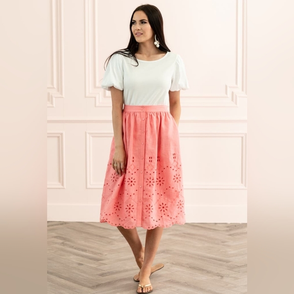 Rachel Parcell | Skirts | Rachel Parcell Eyelet Linen Buttonup Aline ...